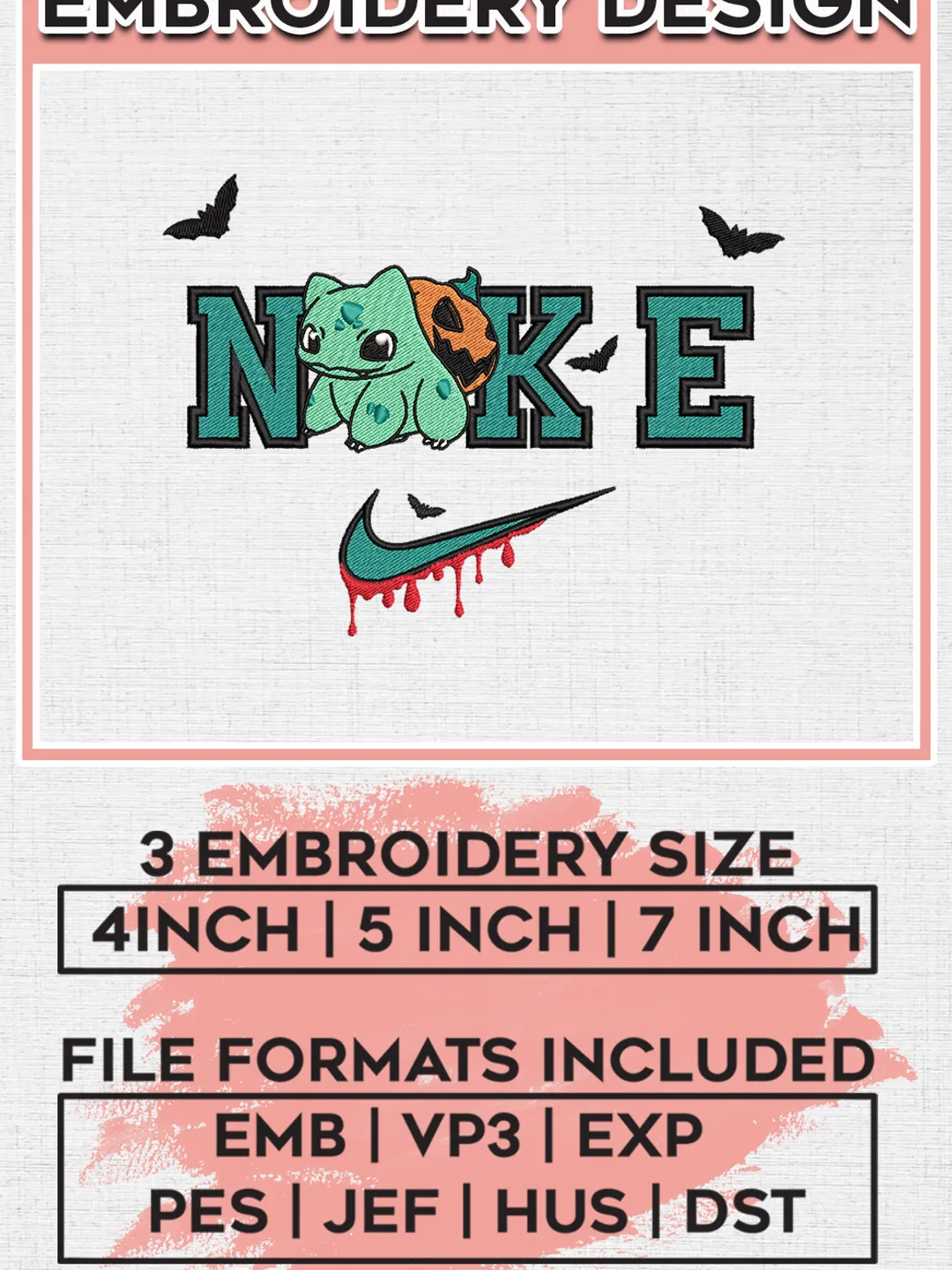Ni.kee Bulbasaur Pumpkin Halloween Embroidery designs, Spooky Season ...