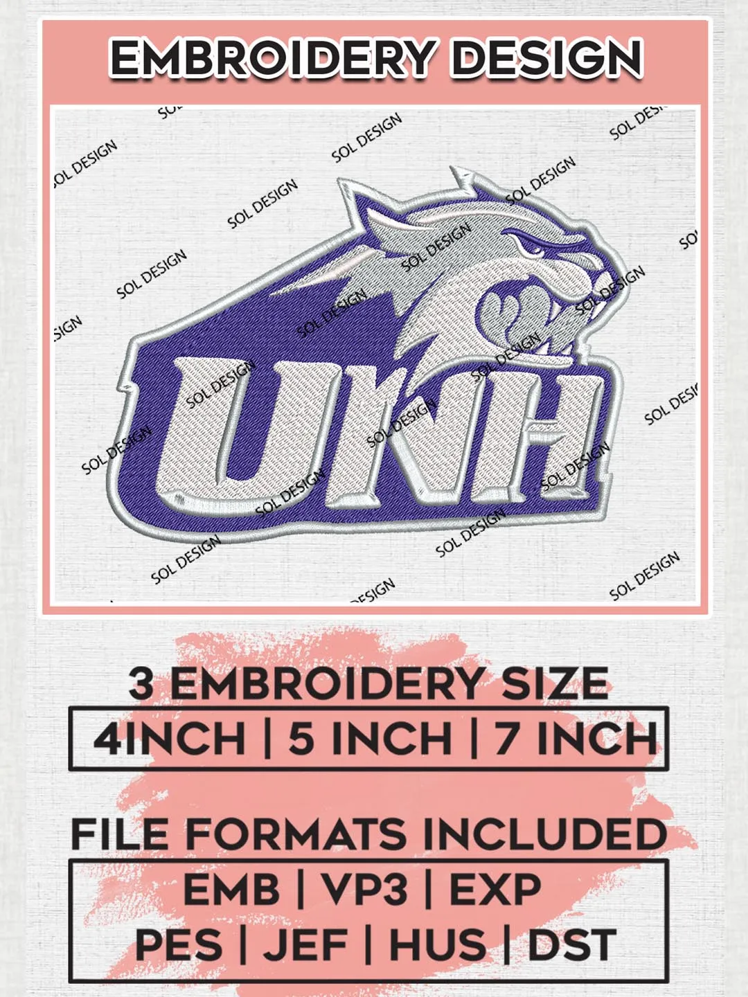 NCAA New Hampshire Wildcats Logo Machine Embroidery Design, NCAA UNH ...