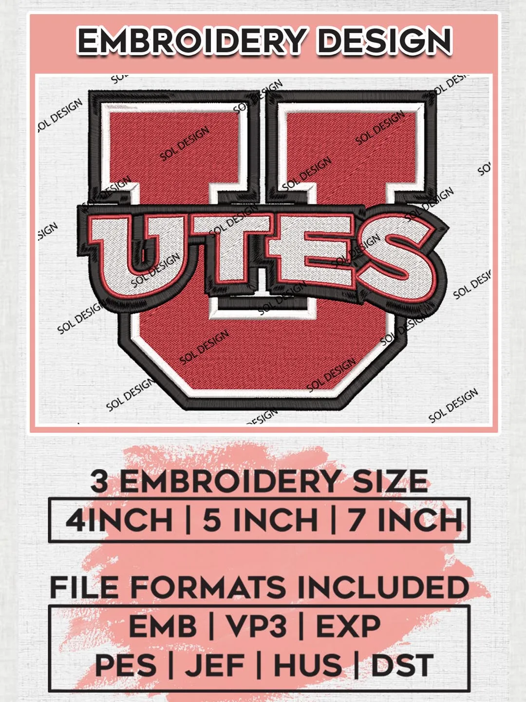 NCAA Utah Utes Logo Machine Embroidery Design, NCAA Utes Embroidery ...