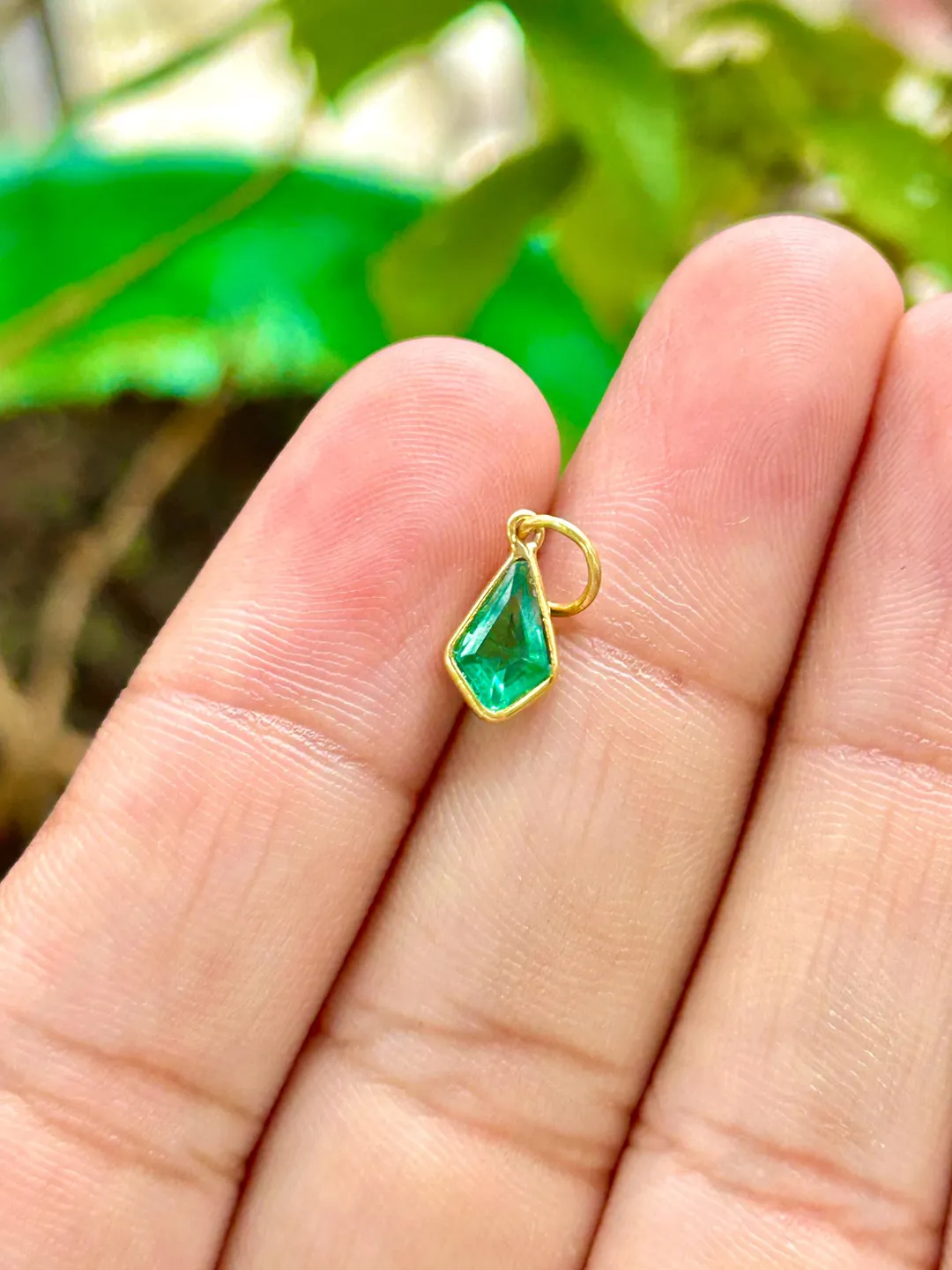 Lab Created Green Emerald Silver Charm Pendant, Geometric Gemstone ...