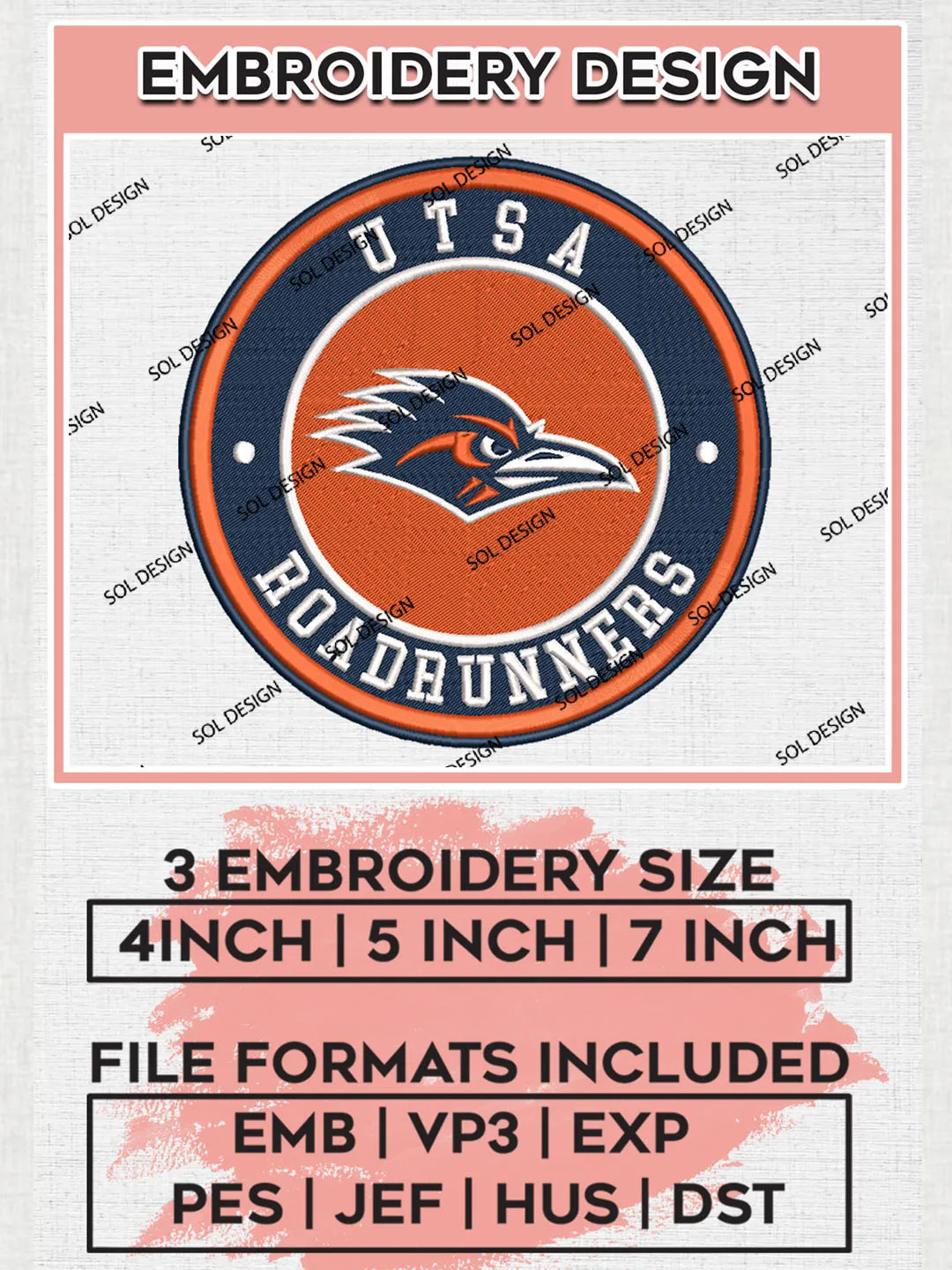 NCAA UTSA Roadrunners Round Logo Embroidery, NCAA UTSA Roadrunners Logo ...
