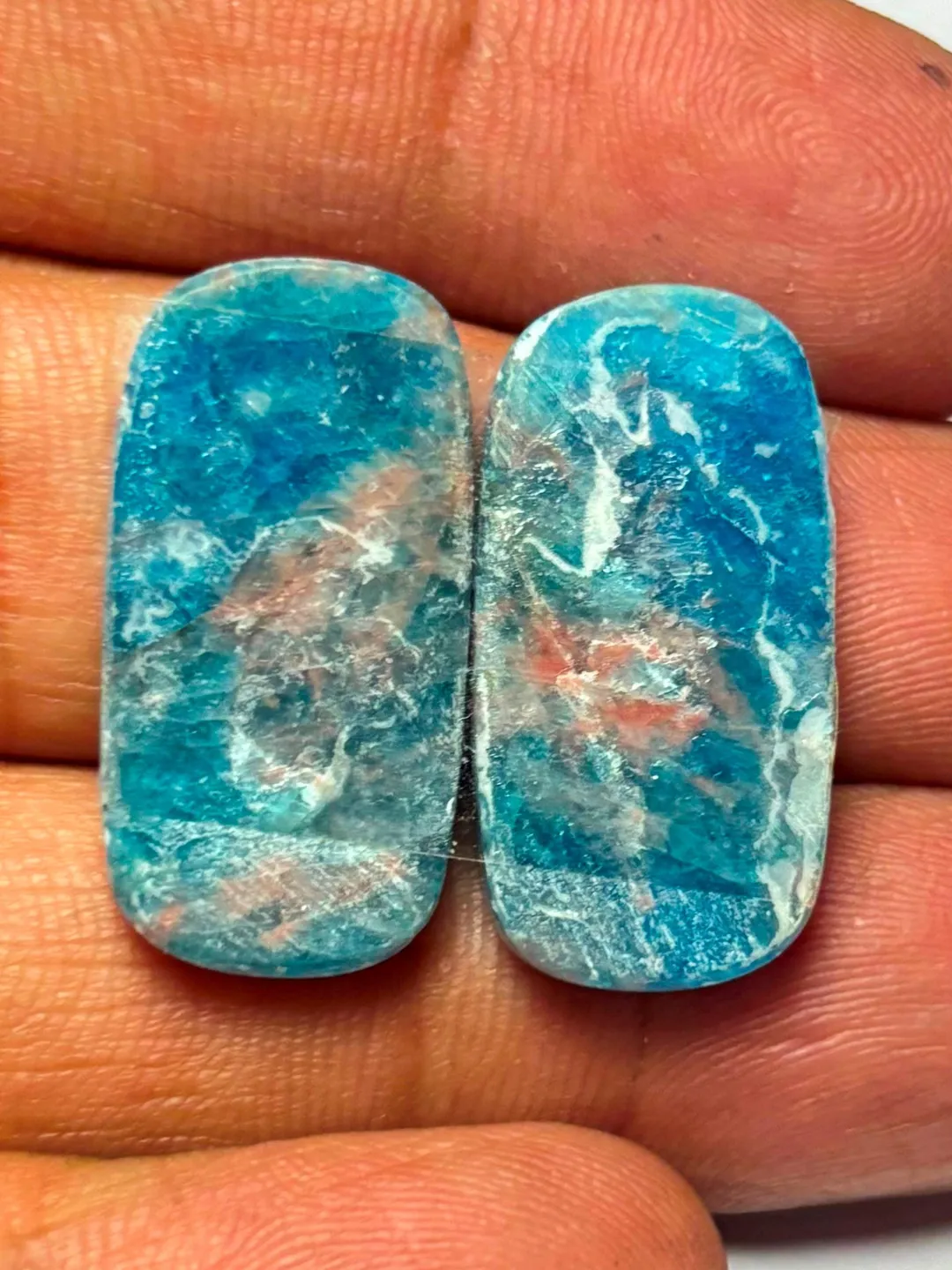 Natural Blue Apatite Pair: 35.10 Cts Flat Back Gemstone