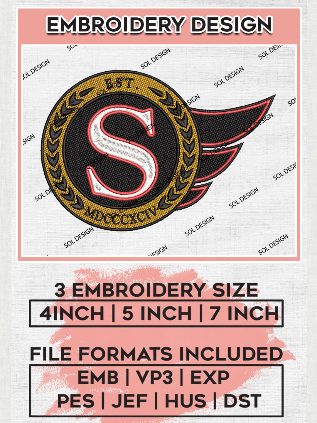 Ottawa Senators NHL Hockey Team Logo Embroidery Design, NHL Ottawa ...