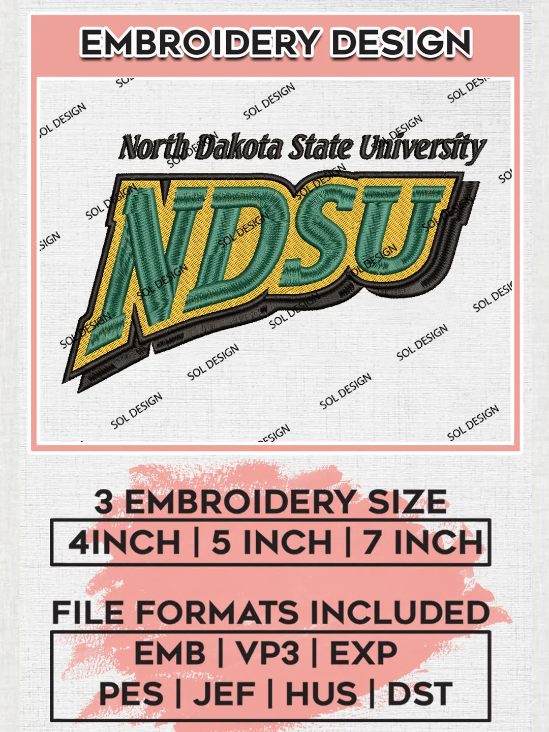 NDSU Football Team Word Logo Embroidery Design Files, NCAA North Dakota ...