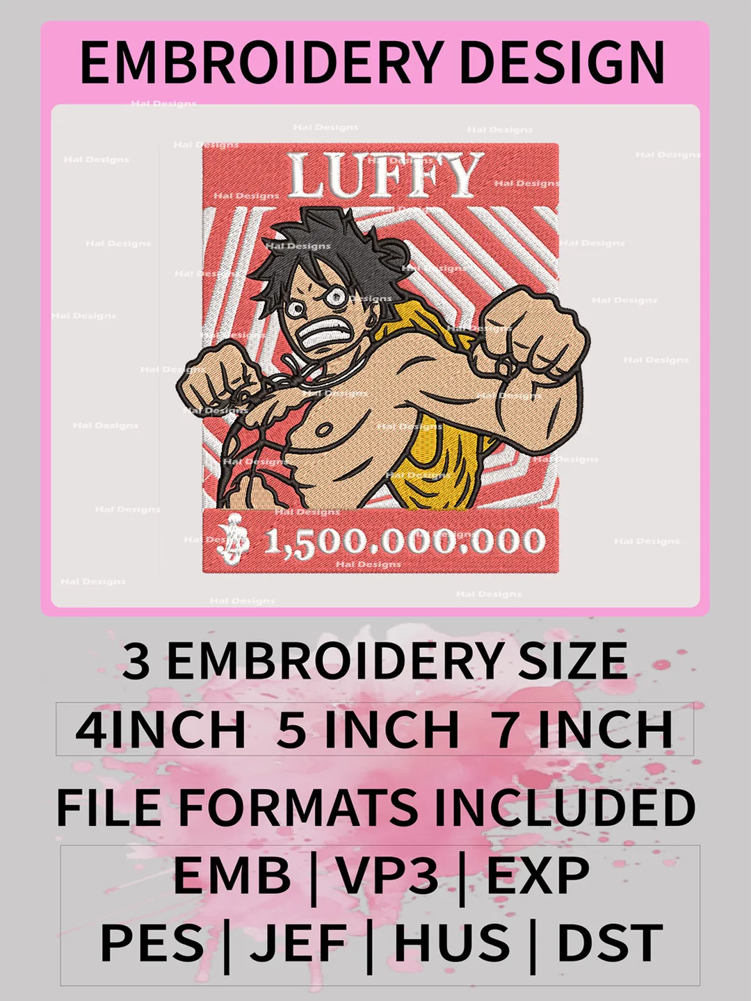 Monkey D Luffy Embroidery Design File / One Piece Anime Embroidery ...
