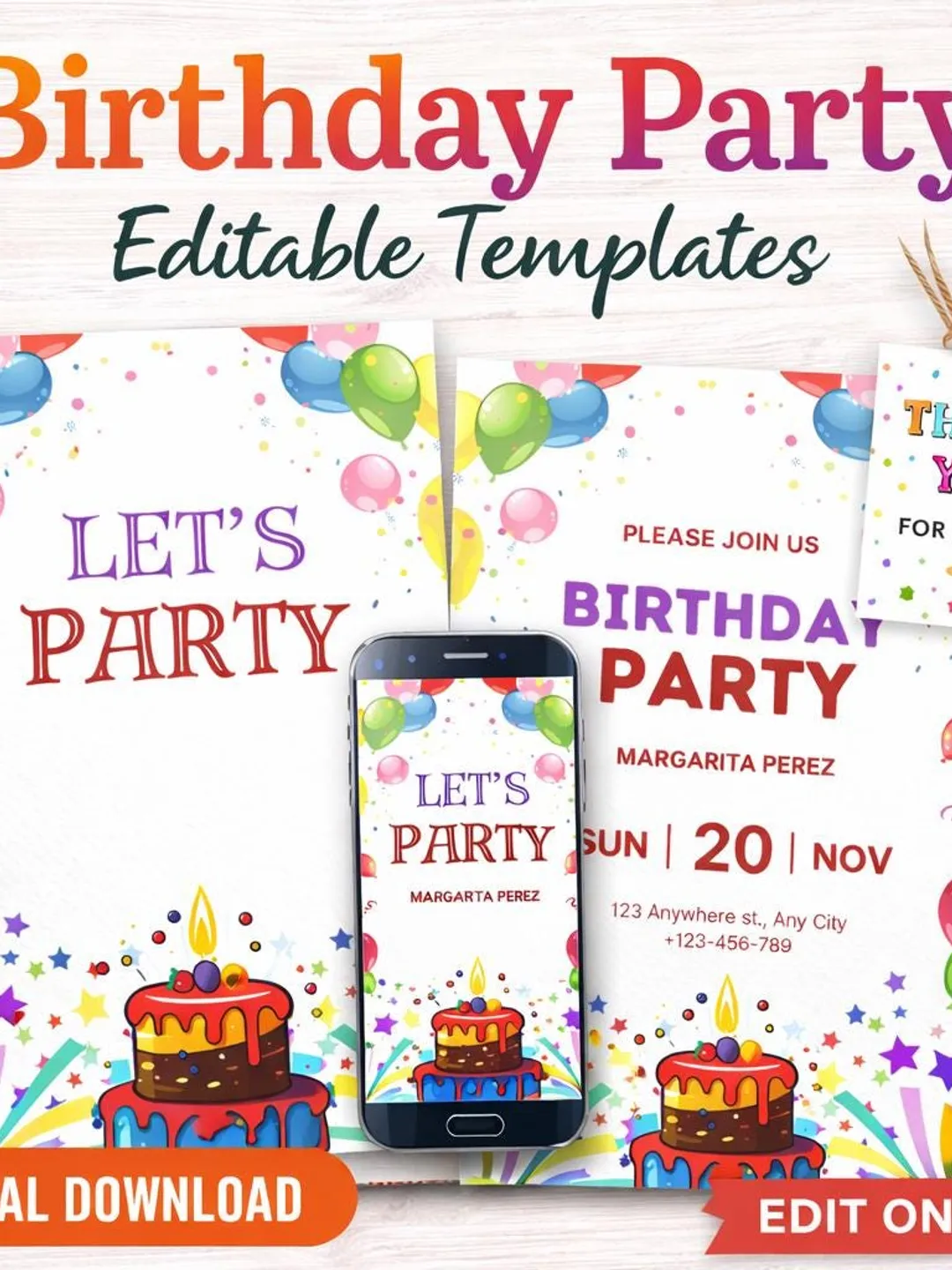 Editable Rainbow Sequin 5th Birthday Invitation: Printable Canva ...