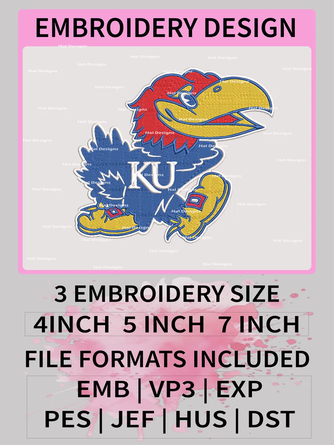 NCAA Kansas Jayhawks Embroidery File, 3 Sizes, 6 Formats, NCAA Machine ...