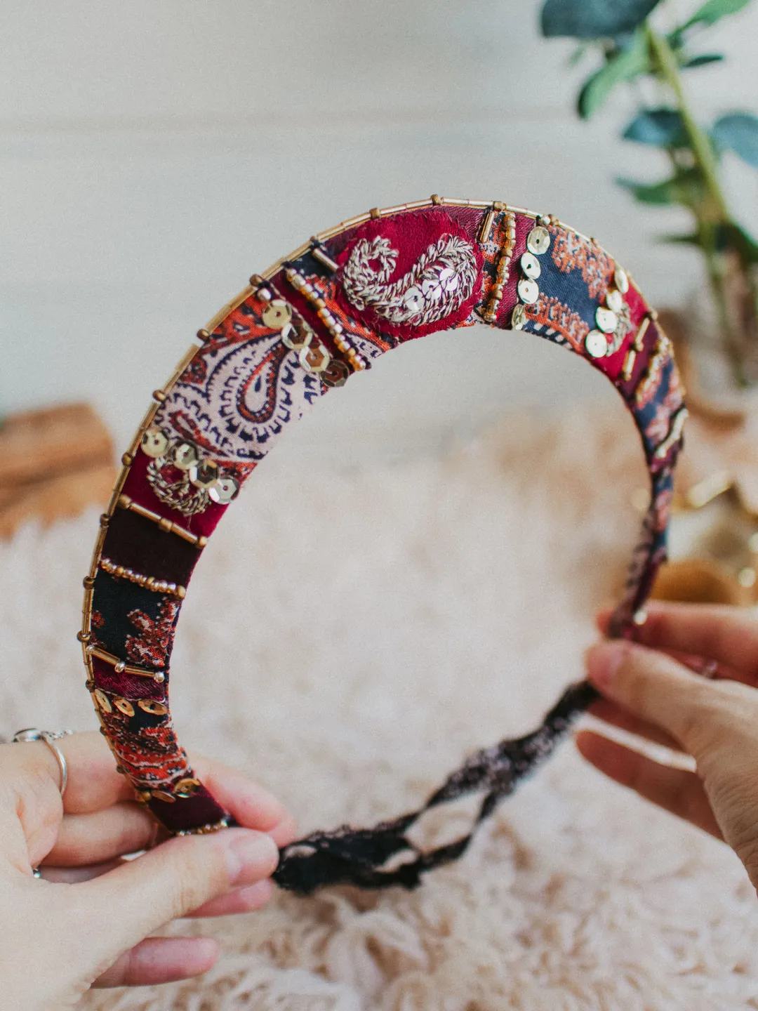 Tiara "Crimson Rhapsody" (round version). Bohemian patchwork crown for ...