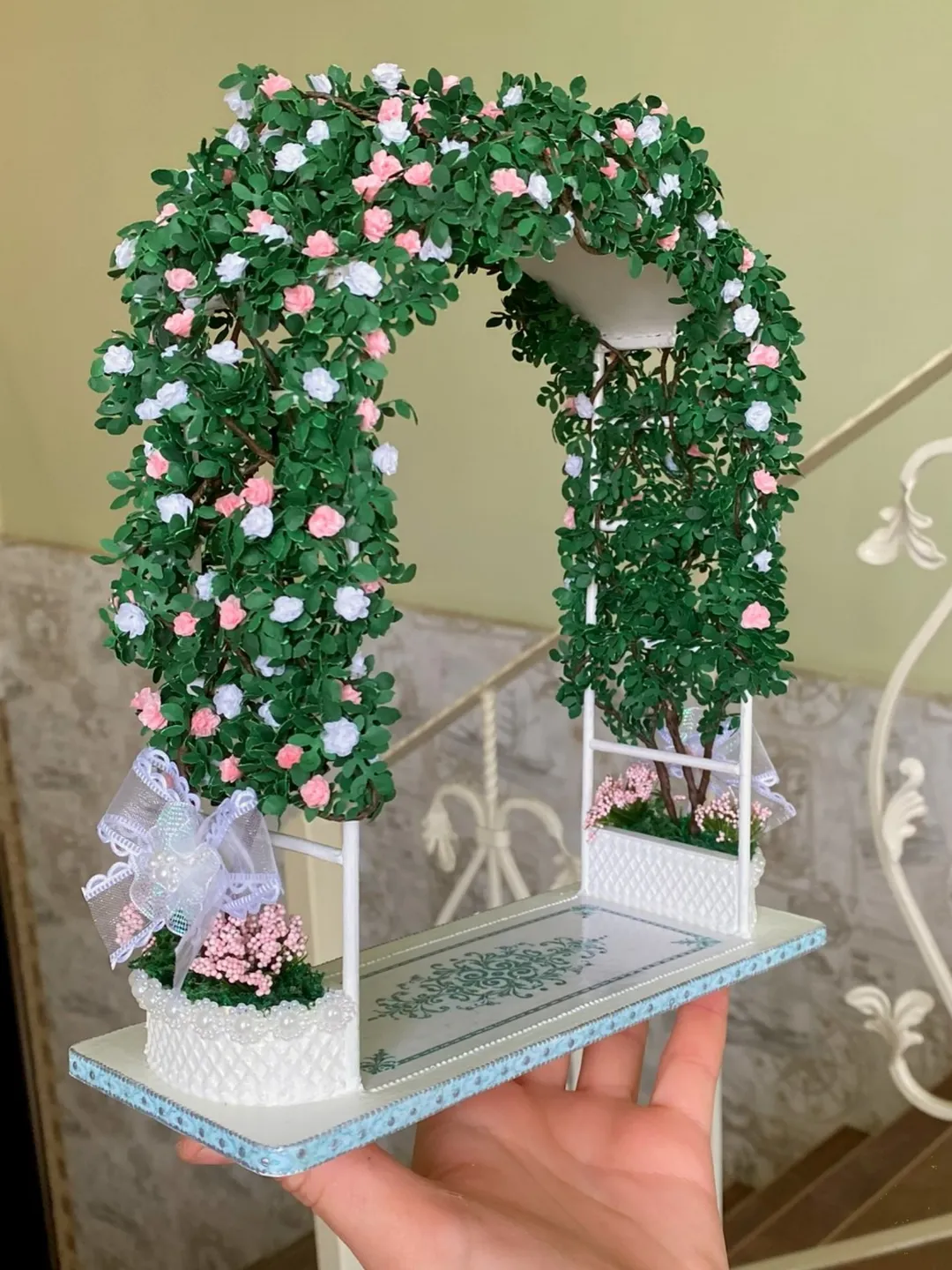 Doll arch with roses. 1:12. Handmade doll miniature.