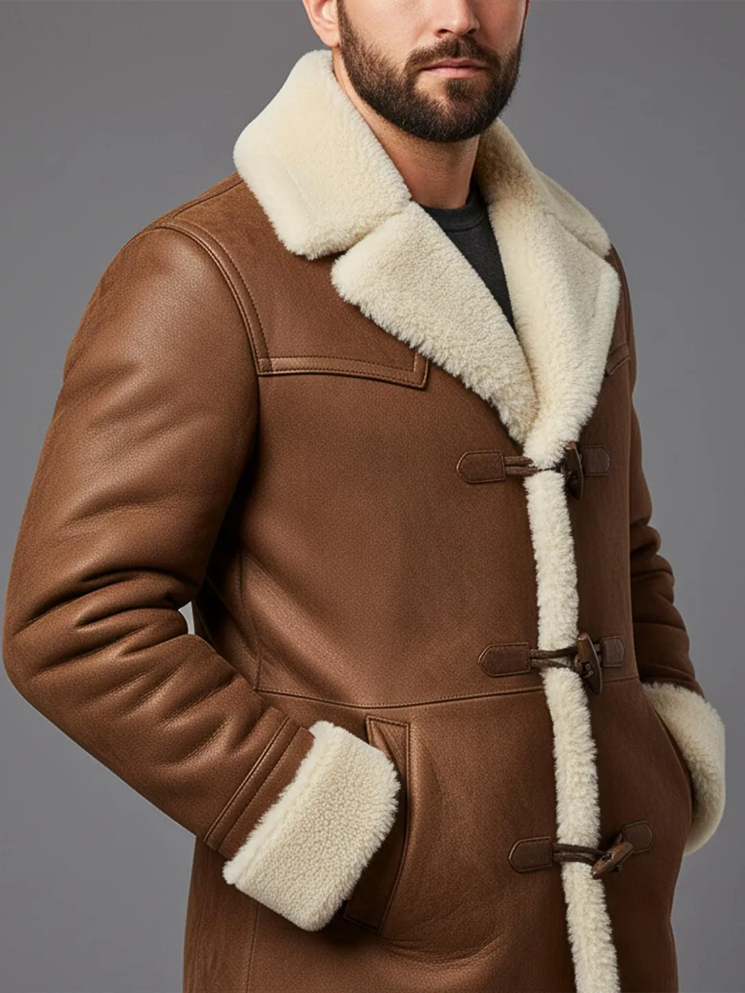 Vintage B7 Shearling Bomber for Men–Brown Leather Winter Coat–Handmade ...