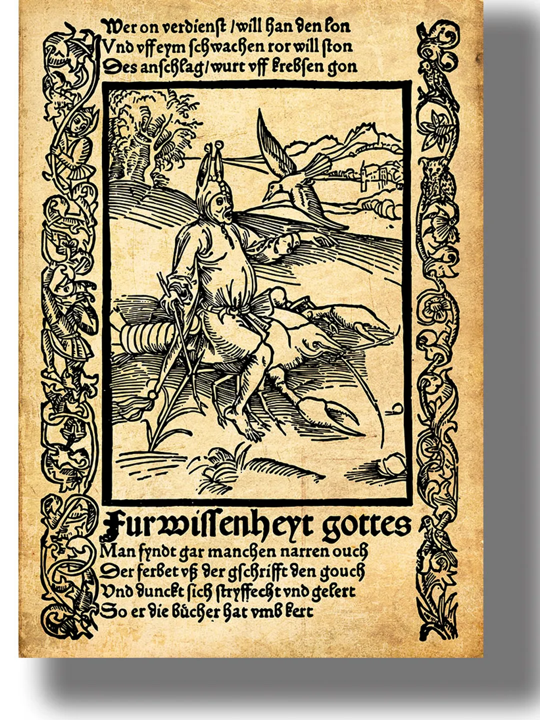 The Ship of Fools. A lost fool rides a ruck. Allegorical art illustration.