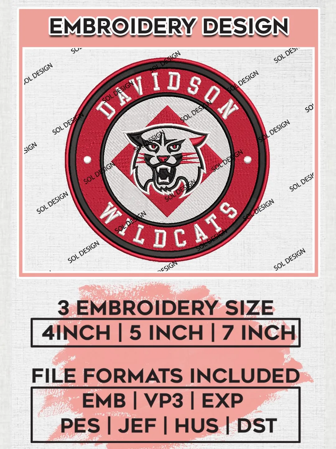 NCAA Davidson Wildcats Round Logo Embroidery, NCAA Davidson Wildcats ...