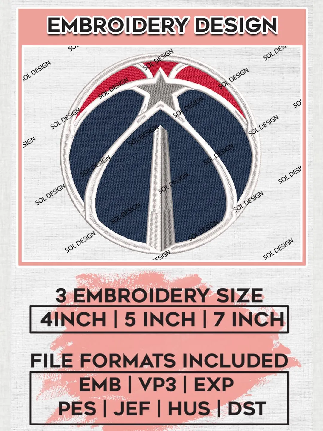 Washington Wizards Embroidery Designs, NBA Logo Embroidery Files, NBA ...