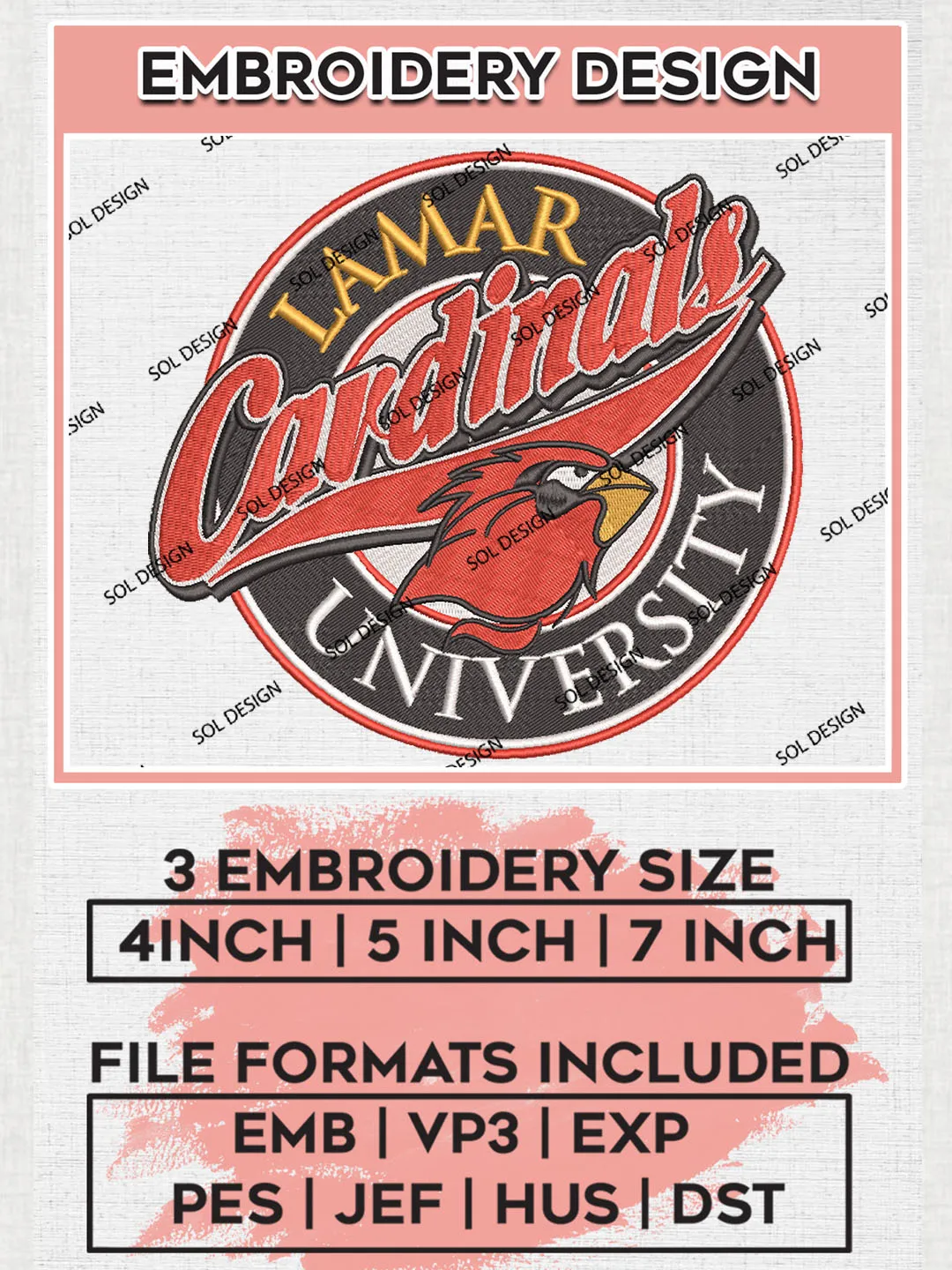 NCAA Lamar Cardinals Uni.versity Team Logo Embroidery Design Files ...