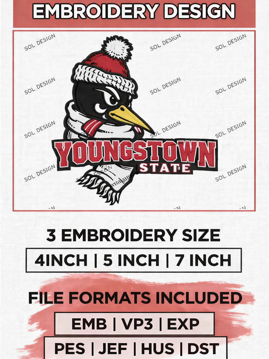 Youngstown State Penguins Logo Embroidery Design Files, NCAA Logos ...