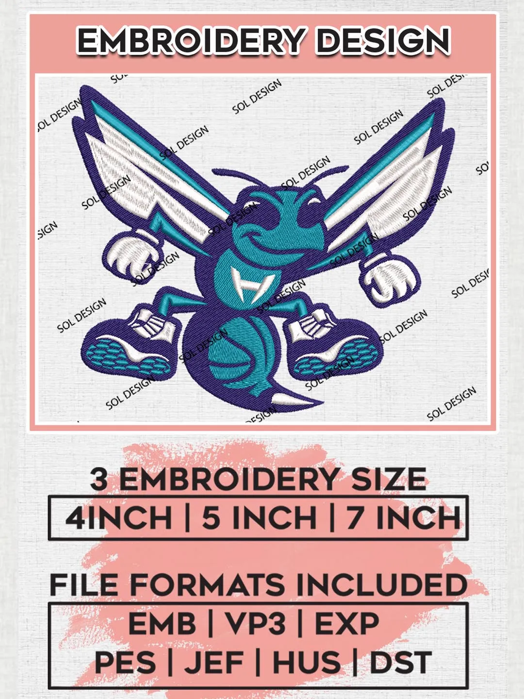 Charlotte Hornets Mascot Embroidery Designs, NBA Hornets Embroidery ...