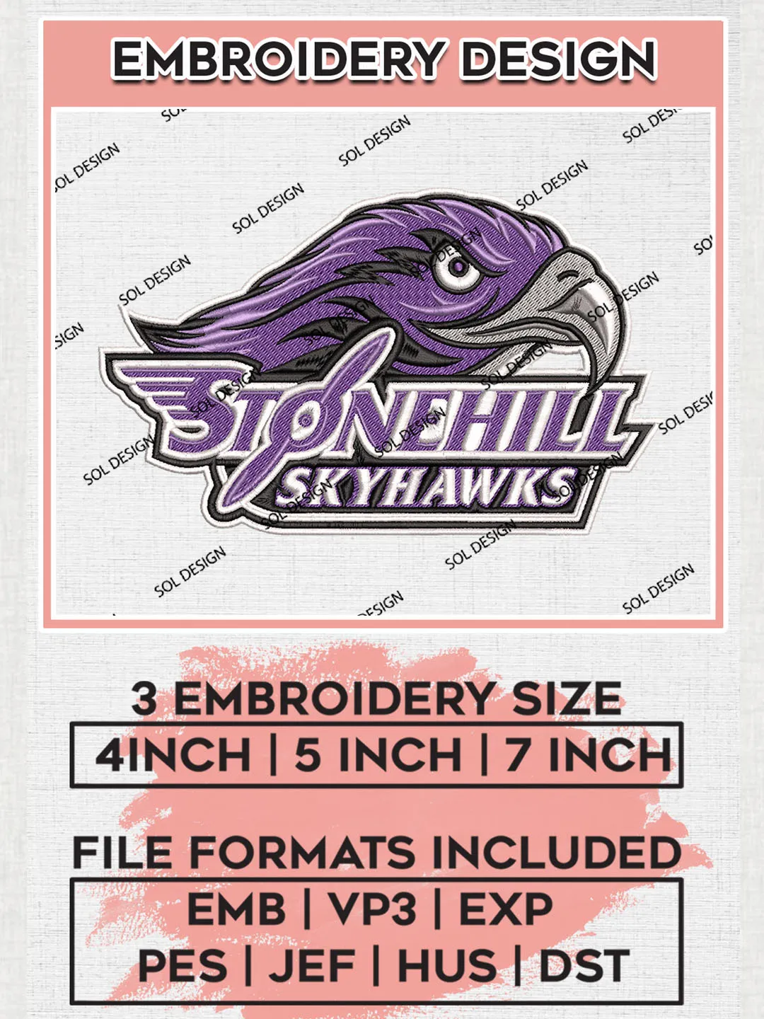 NCAA Stonehill Skyhawks Team Logo Embroidery Design Files, NCAA ...