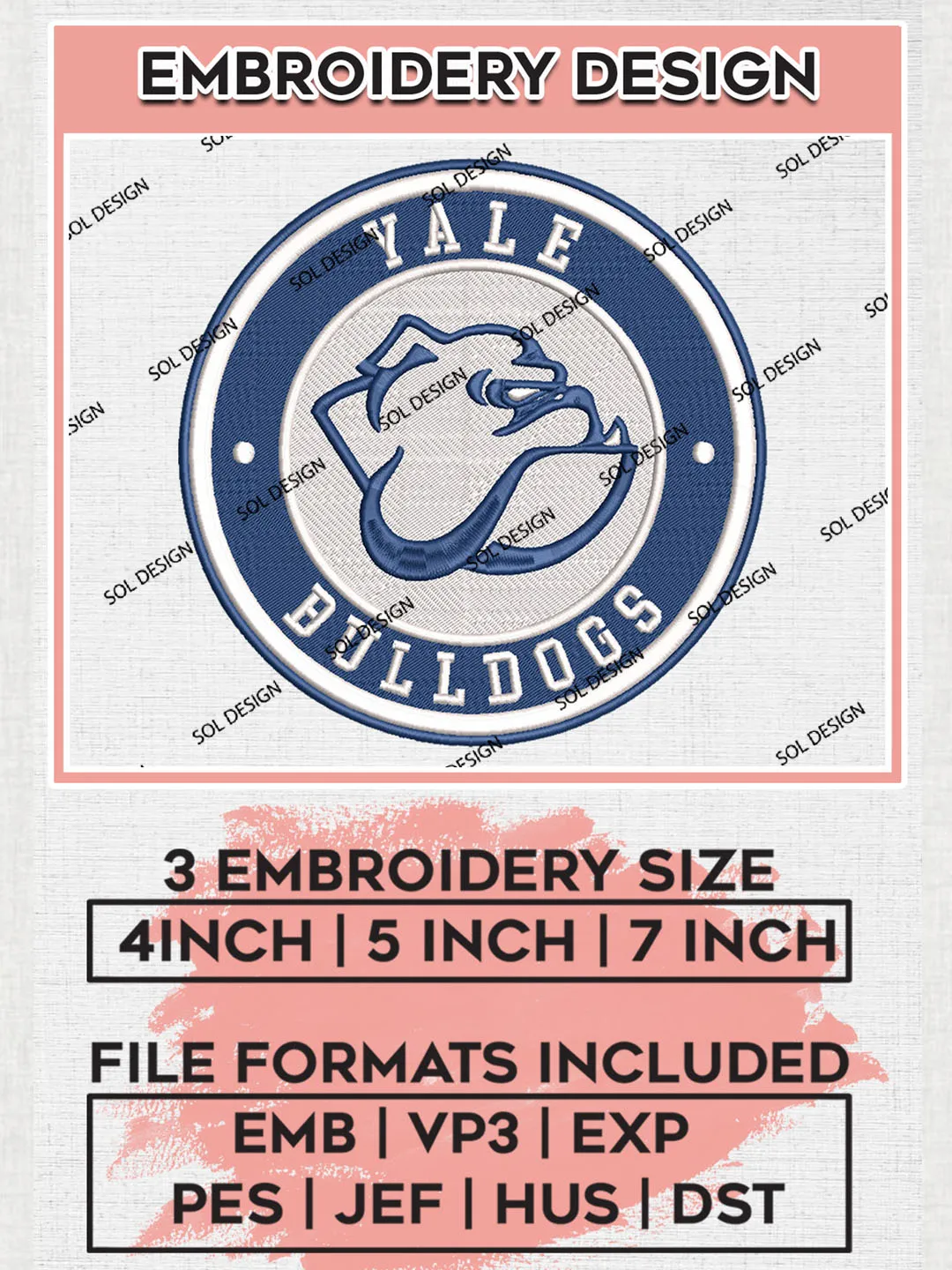 NCAA Yale Bulldogs Round Logo Embroidery, NCAA Yale Bulldogs Embroidery ...