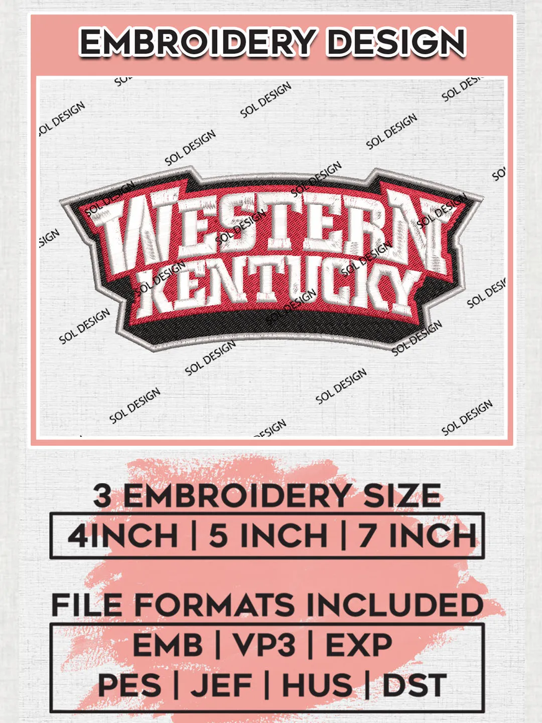 NCAA Western Kentucky Team Writing Logo Embroidery Design Files, NCAA ...