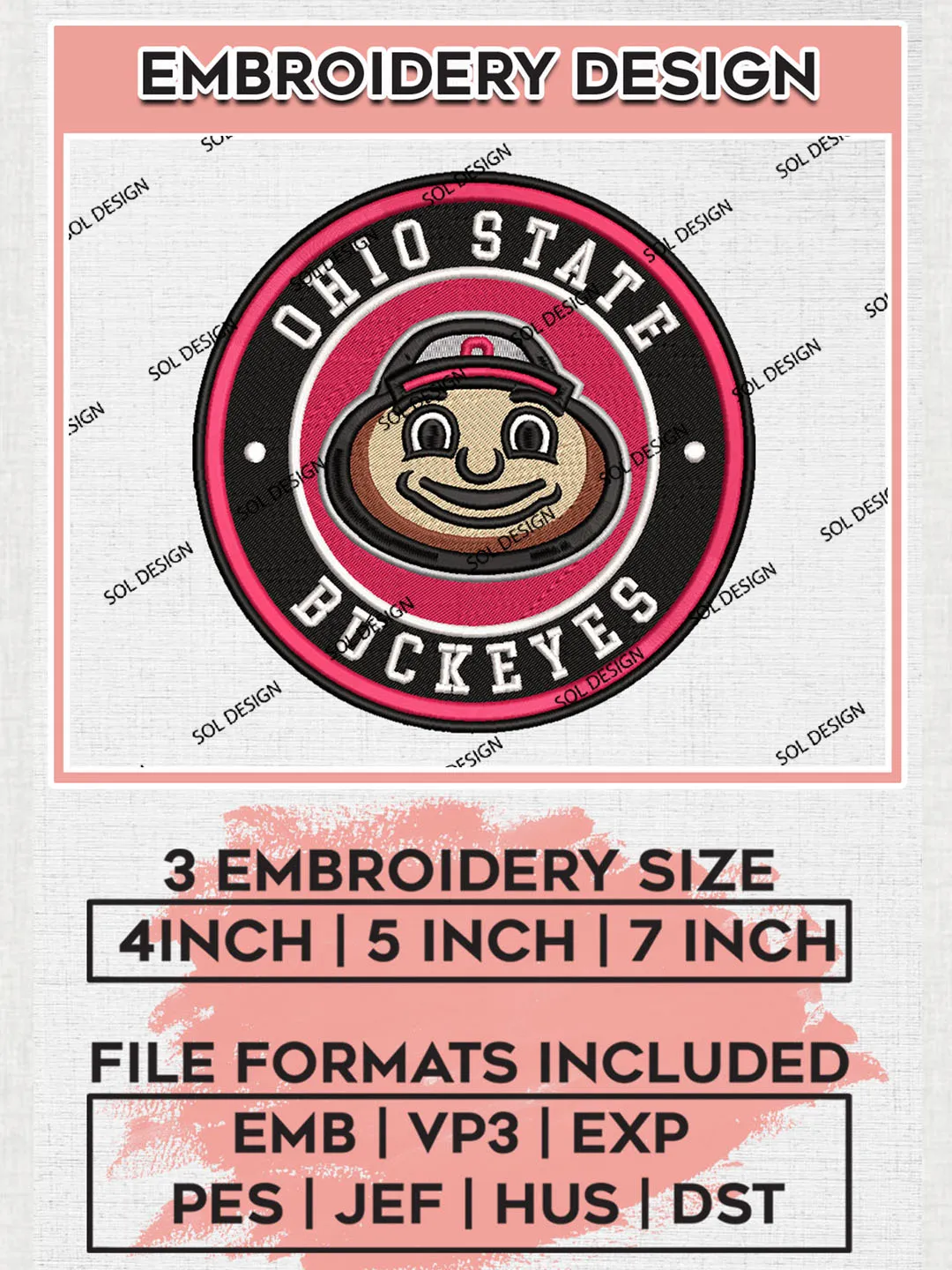 NCAA Ohio State Buckeyes Round Logo Embroidery, NCAA Ohio State ...