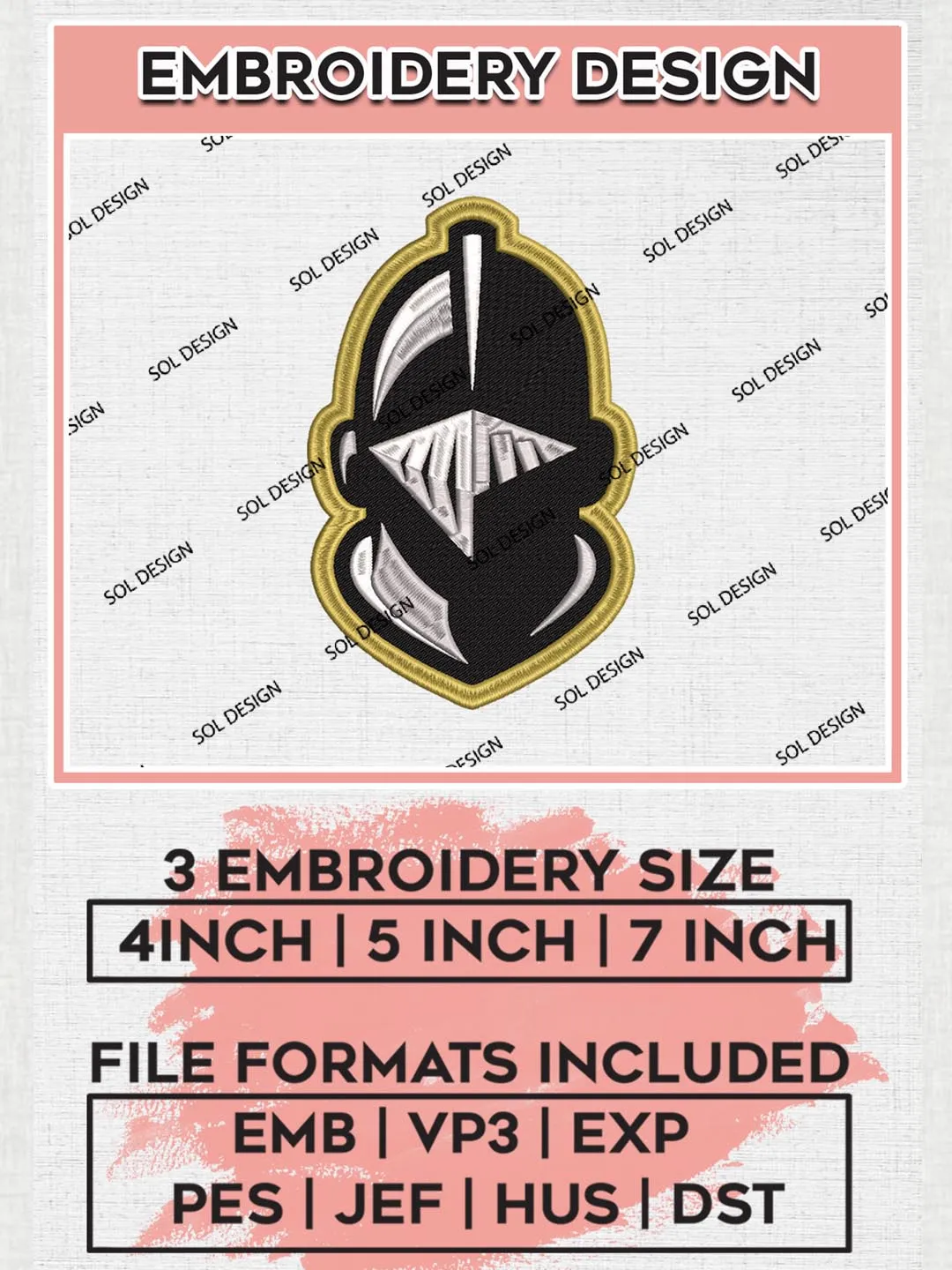 Army Black Knights NCAA Team Head Mascot Logo Machine Embroidery Design ...