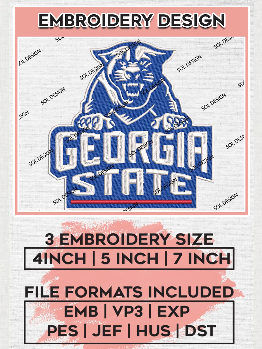 NCAA Georgia State Team Logo Embroidery Design Files, NCAA Georgia ...