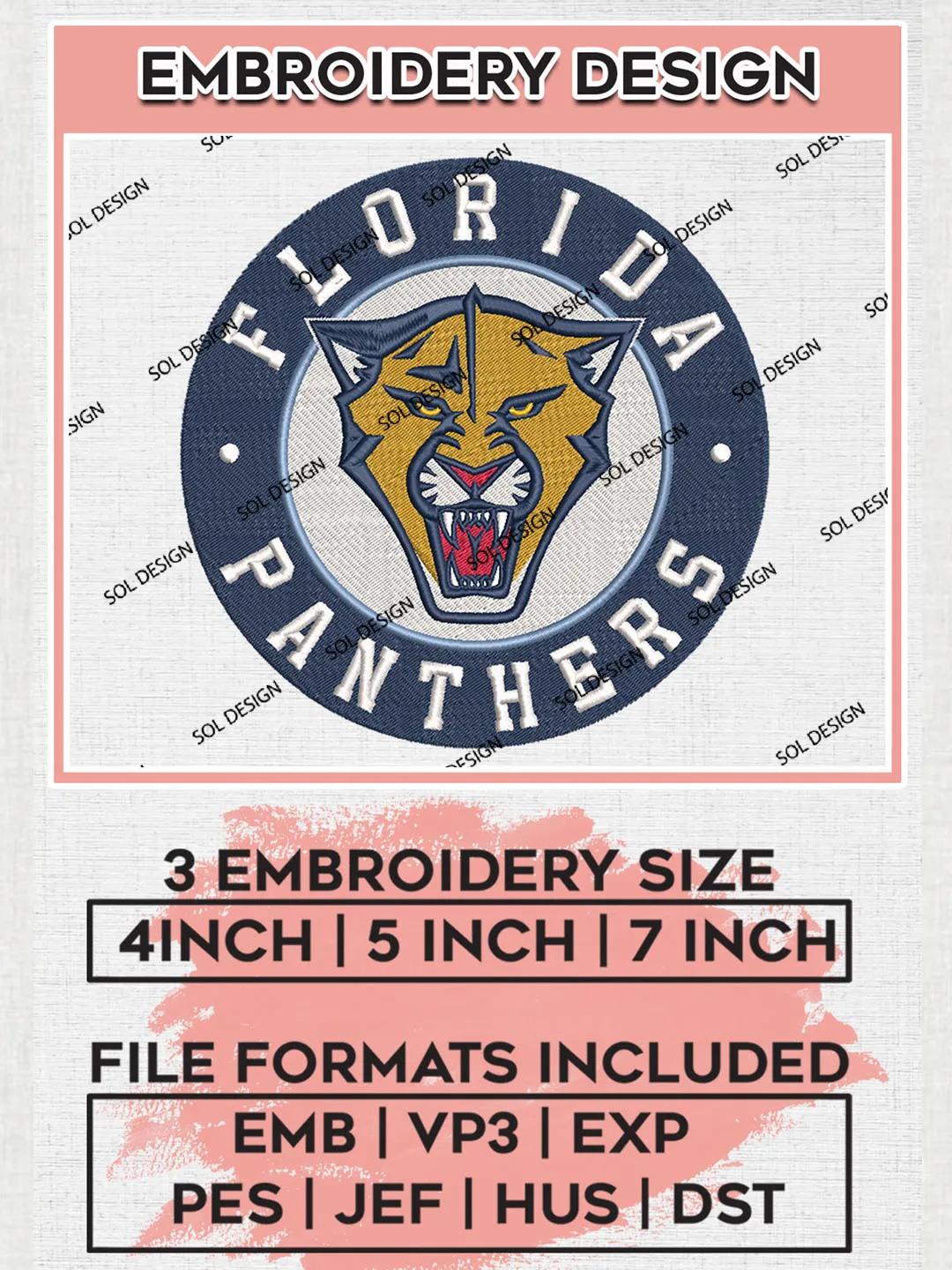 NHL Florida Panthers Hockey Team Mascot Round Logo Embroidery Design ...