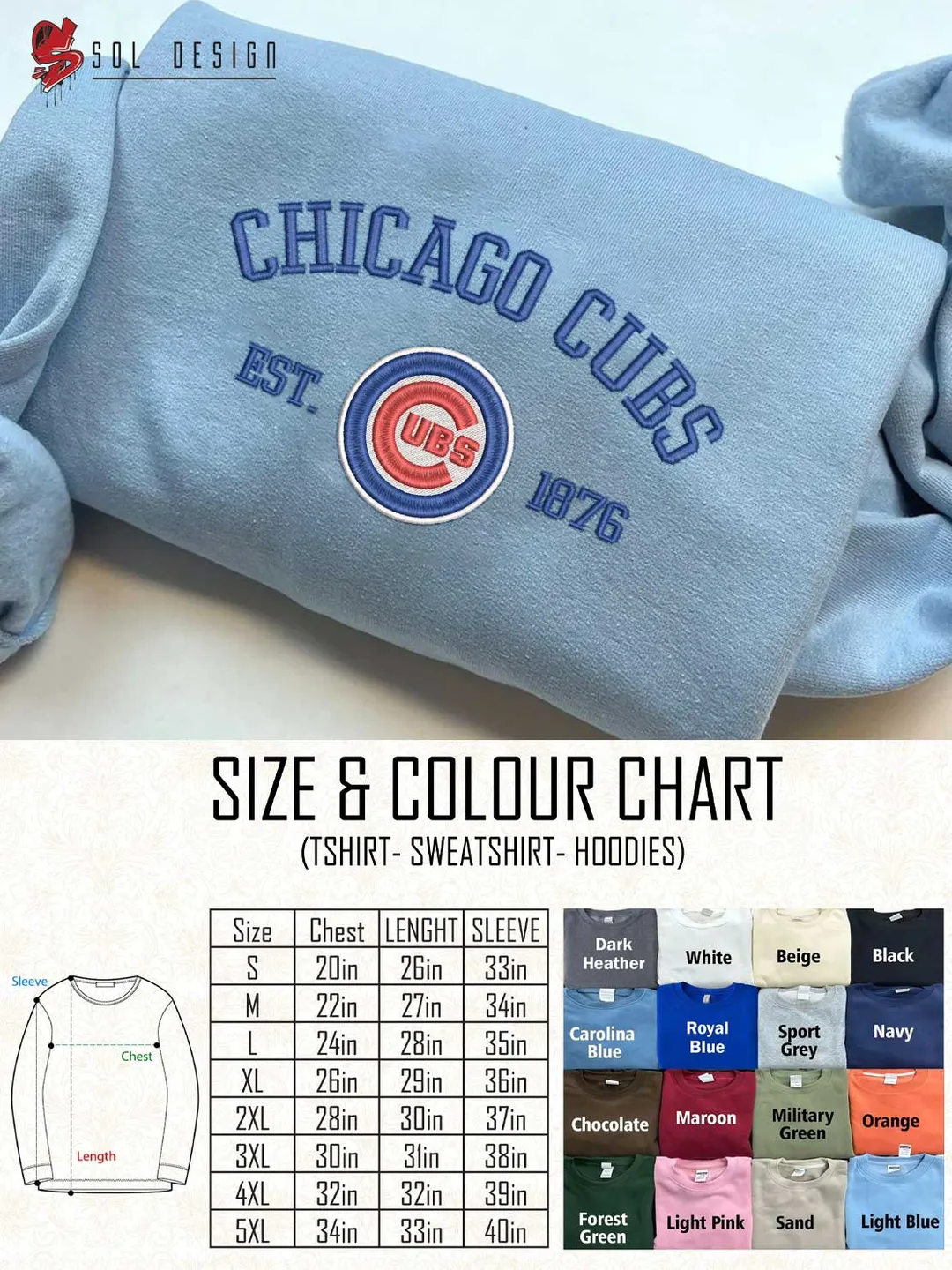 Chicago Cubs Est 1876 Embroidered Sweatshirt, MLB Embroidered ...
