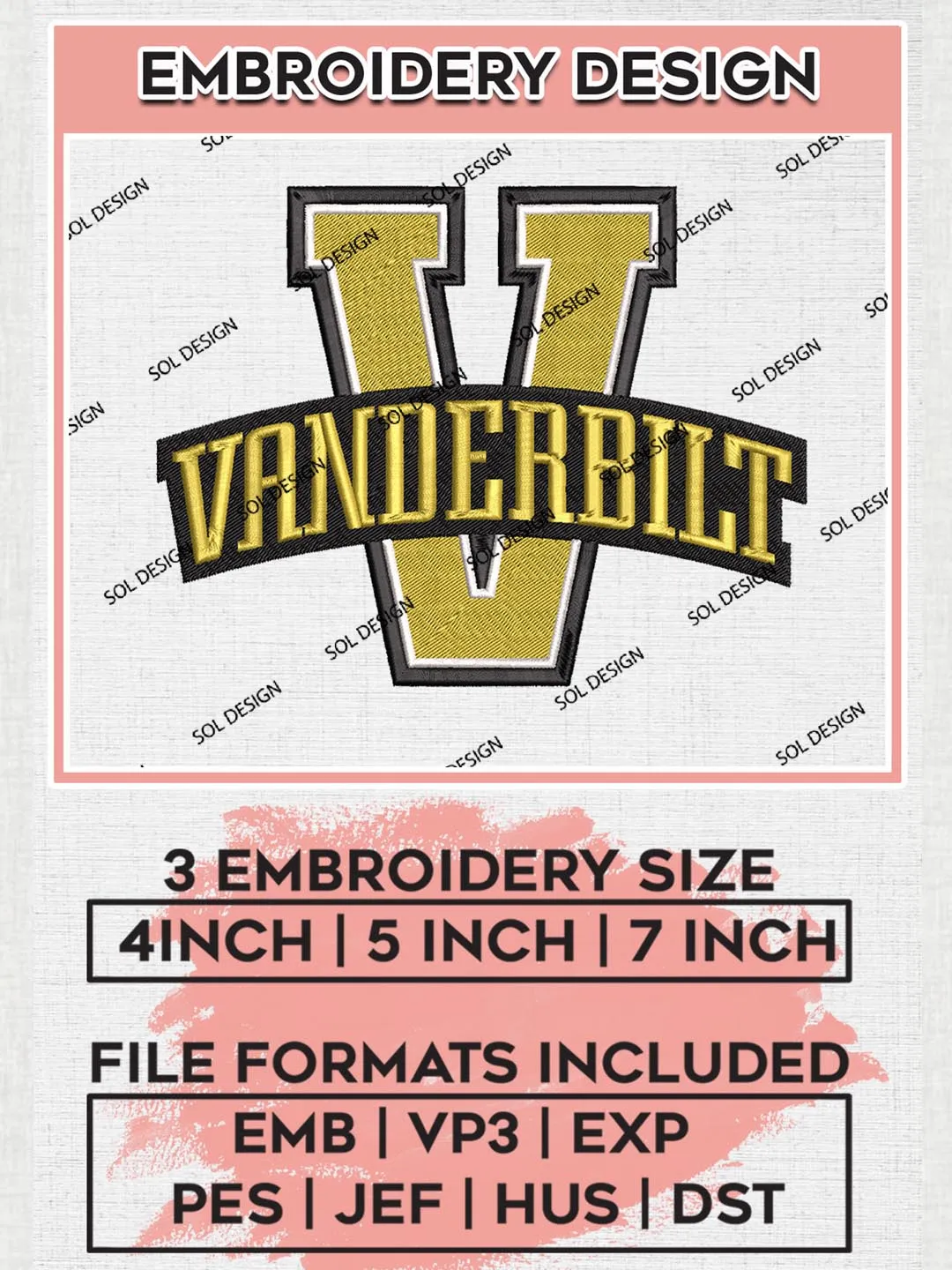 NCAA Vanderbilt Team Logo Machine Embroidery Design, NCAA Vanderbilt ...