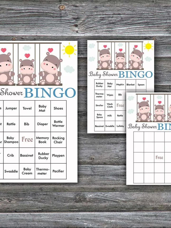 Hippo Baby Shower Bingo Cards,Hippo Baby Shower Bingo Games,Printable ...