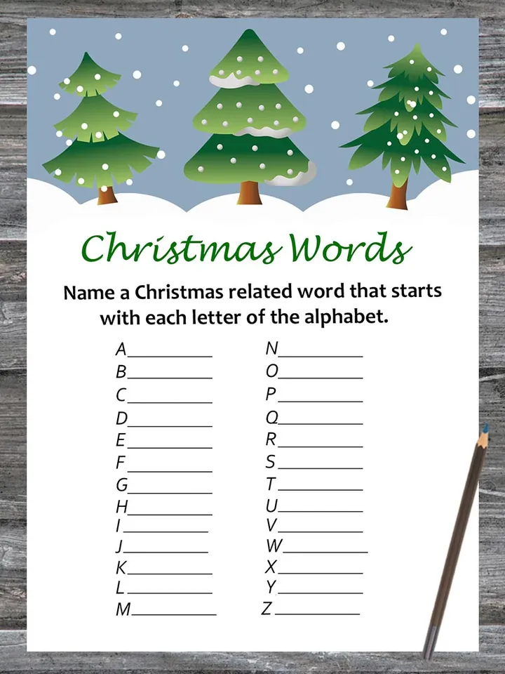 Christmas party games,Christmas Word A-Z Game Printable,Tree Christmas ...