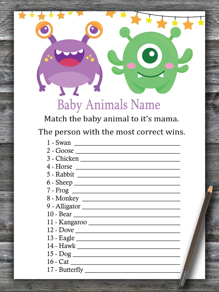 Monster Baby animals name game card,Little Monster Baby shower games ...