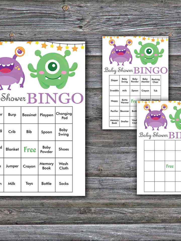 60 Monster Baby Shower Bingo Cards,Funny Monster Baby Shower Bingo ...