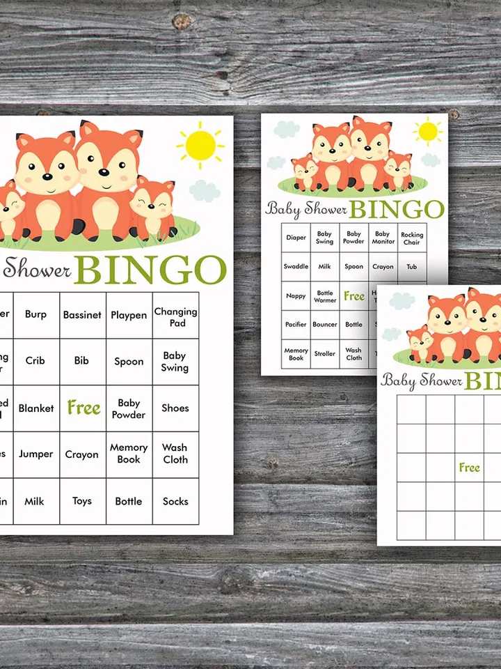 Raccoon Baby Shower Bingo Cards,Woodland Baby Shower Bingo Games ...