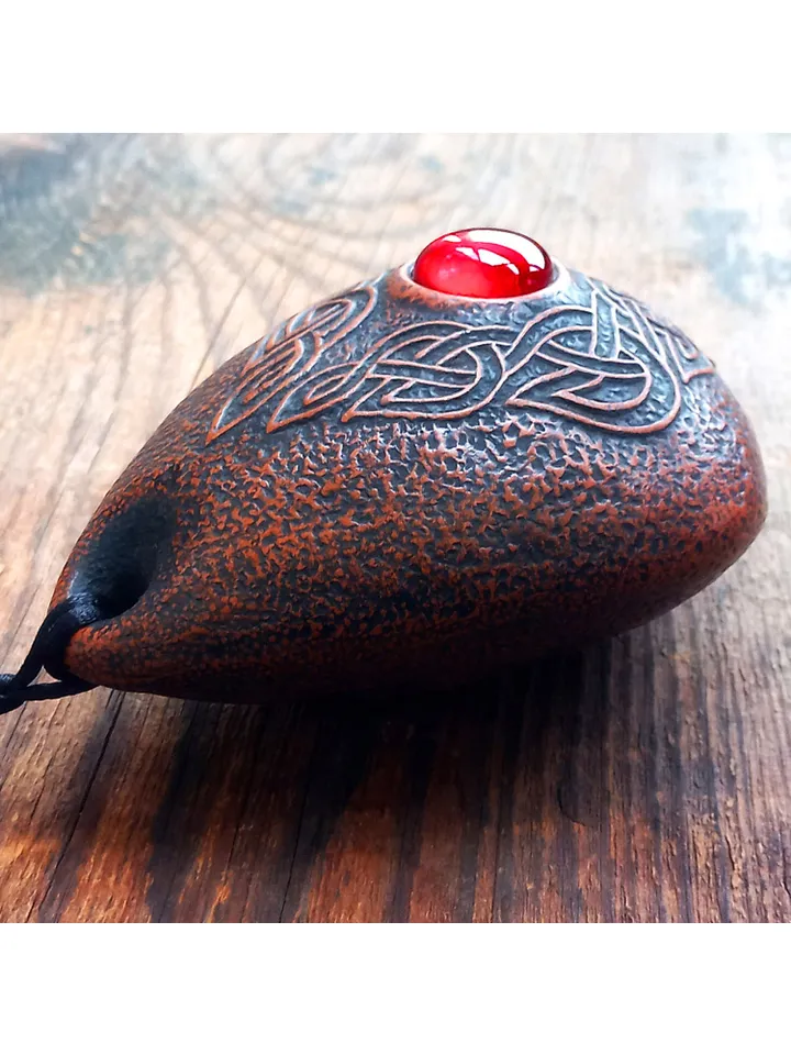 Druid flute "Element of Fire" red inlay / natural major ocarina ...