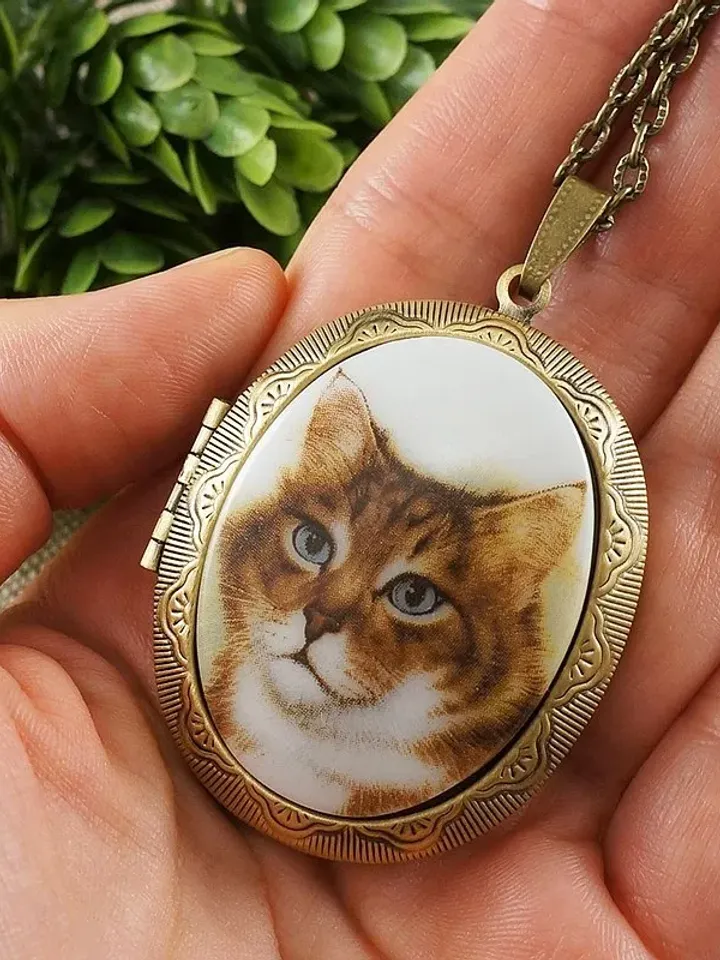 Ginger Tabby Cat Photo Locket Red Orange Cat Kitten Pendant Necklace ...