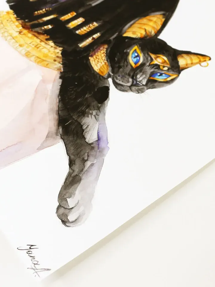 Cleopatra Painting Bastet Original Art Egyptian Goddess Watercolor ...