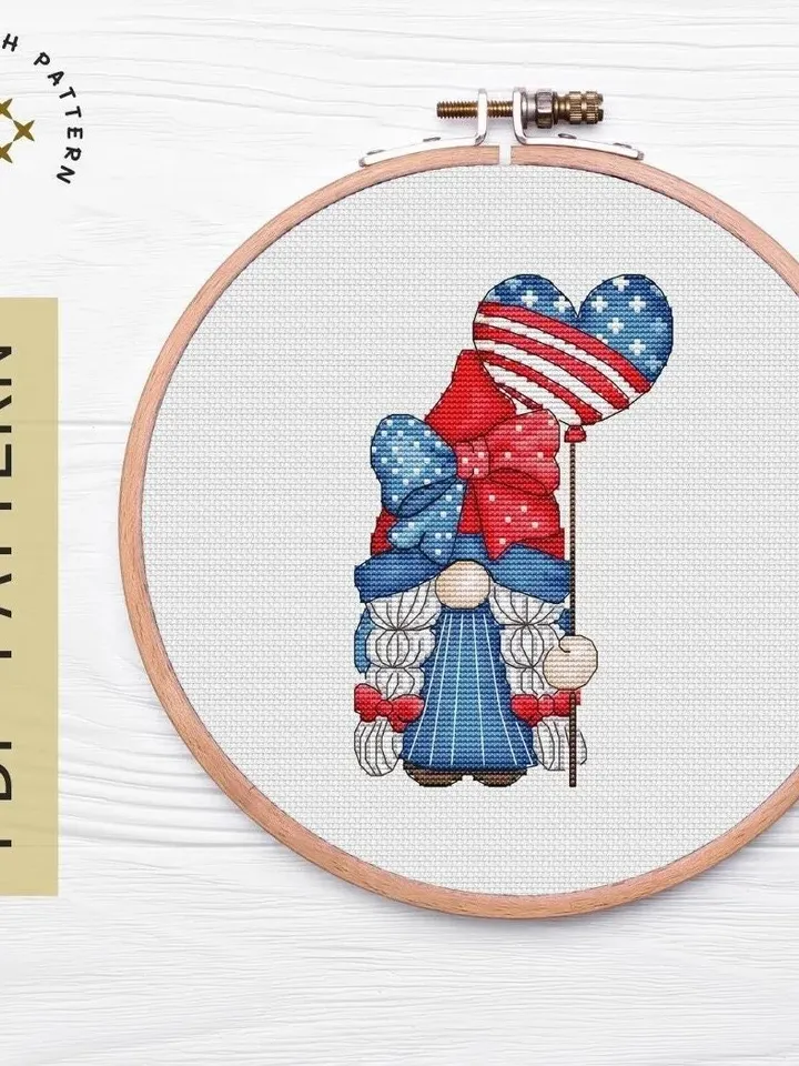Independence Day Cross Stitch Patterns PDF, Patriotic 4th July Gnome ...