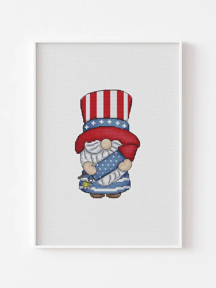 Independence Day Cross Stitch Patterns PDF, Patriotic 4th July Gnome ...