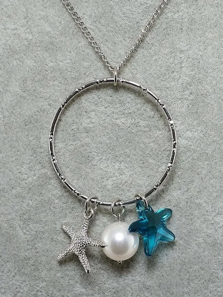 Teal Blue Starfish Swarovski Crystal White Pearl Marine Pendant ...