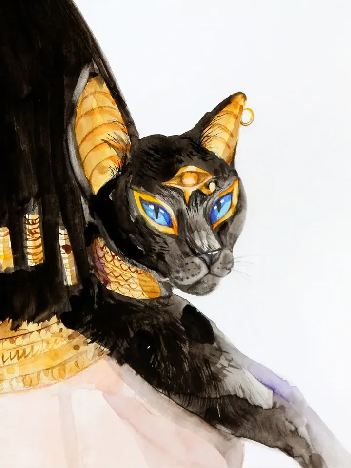 Cleopatra Painting Bastet Original Art Egyptian Goddess Watercolor ...