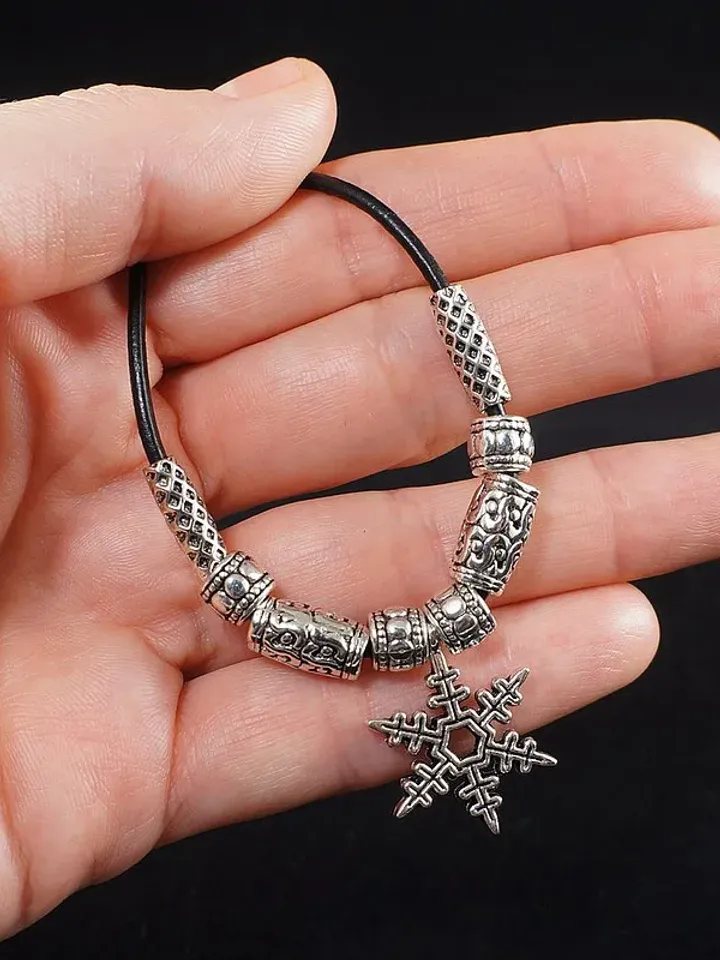 Silver Snowflake Beaded Winter Mood Choker Christmas Charm Necklace ...