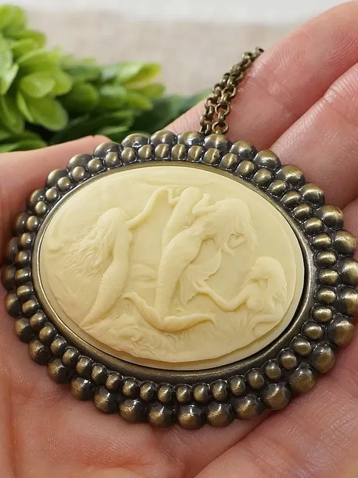 Ivory Mermaid Cameo Pin Brooch and Pendant Necklace 2 in 1 Woman ...