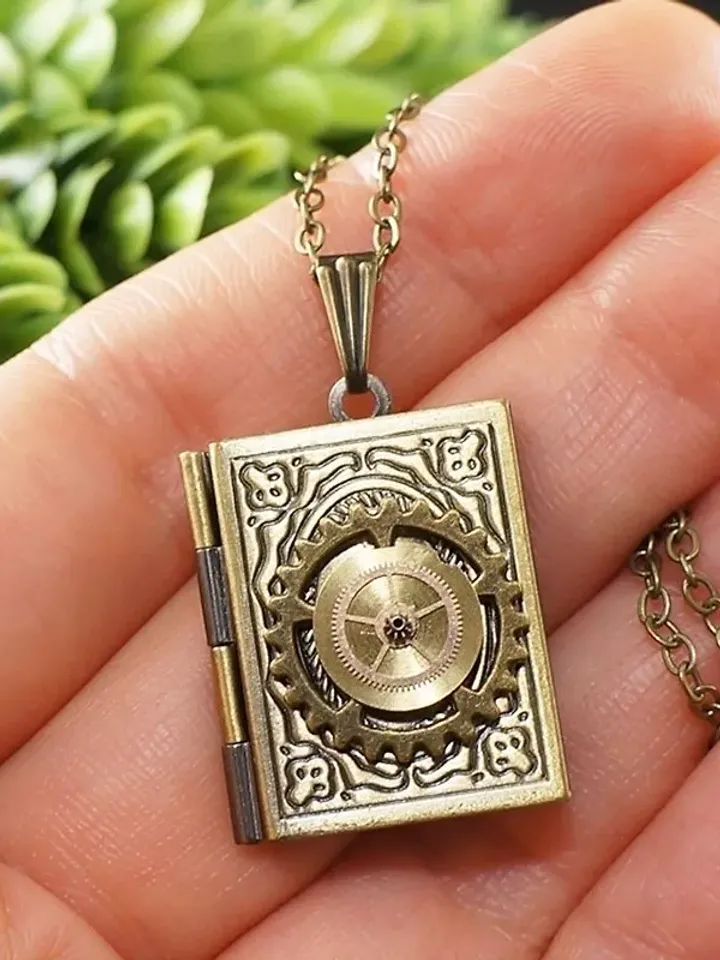 Steampunk Locket Necklace Watch Parts Gears Rectangle Pendant Necklace ...