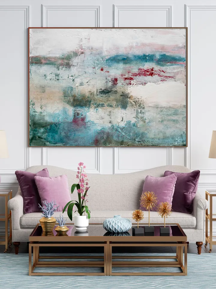 Blush Pink Wall Art Pink wall art Above bed decor Light painting Acrylic painting Original art nordic style canvas art Canvas art 542 00 US Buy online with delivery