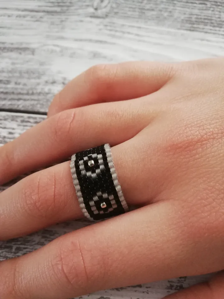 Black and silver ring , Black beaded ring , men ring $29.00 | Buy ...