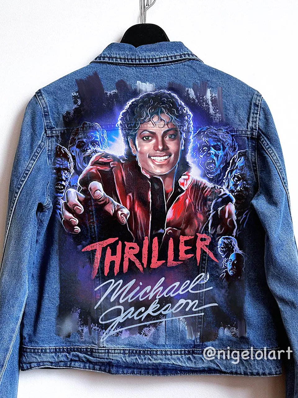 David Bowie Painted denim jacket Custom jacket Portrait from photo Personalized order Blue denim ...