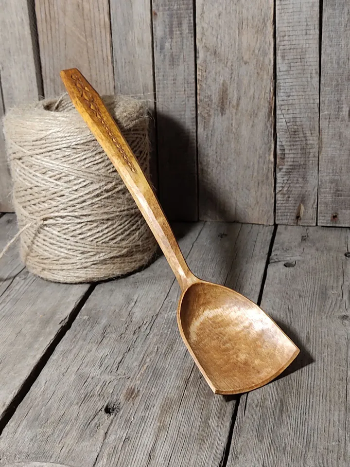 Wooden wok tool Handmade cooking spoon Handcarved birch spoon Wooden ...