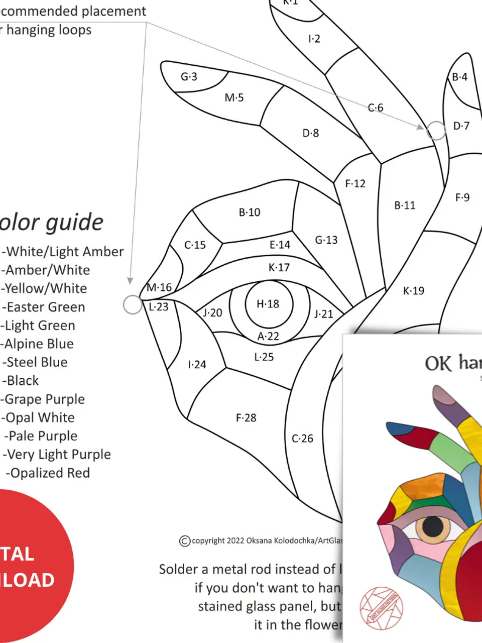 Stained Glass for Beginners, Hand Eye Suncatcher Pattern, Stained Glass Panel Pattern Digital ...