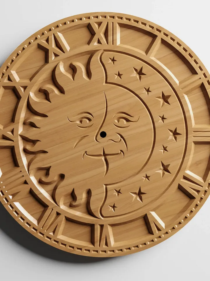 CNC files Wall clock Sun and Moon model 2.0, Vector graphic DXF, AI ...